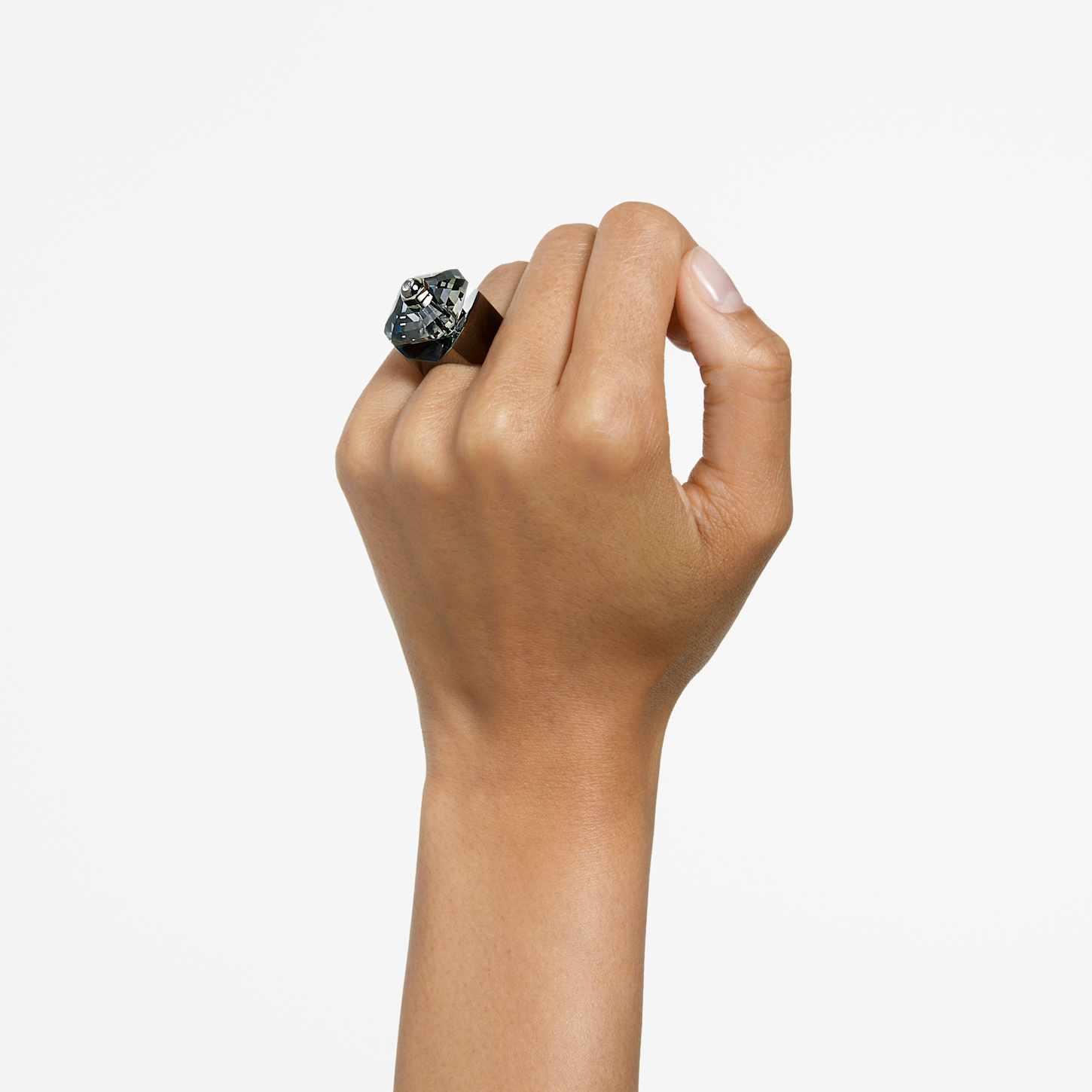 Numina cocktail ring, Octagon cut, Black, Ruthenium plated | Swarovski