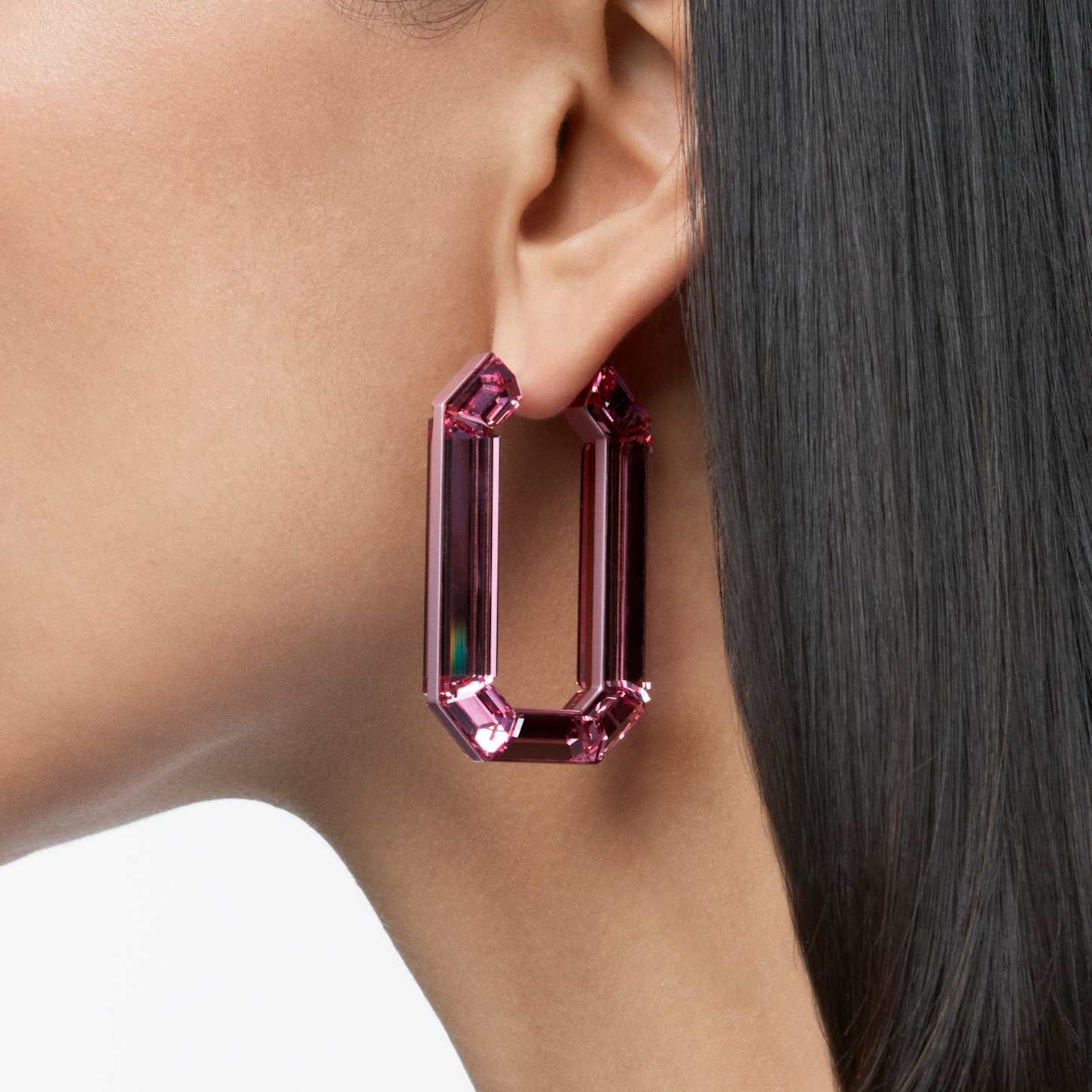 Lucent hoop earrings, Statement, Octagon shape, Pink | Swarovski