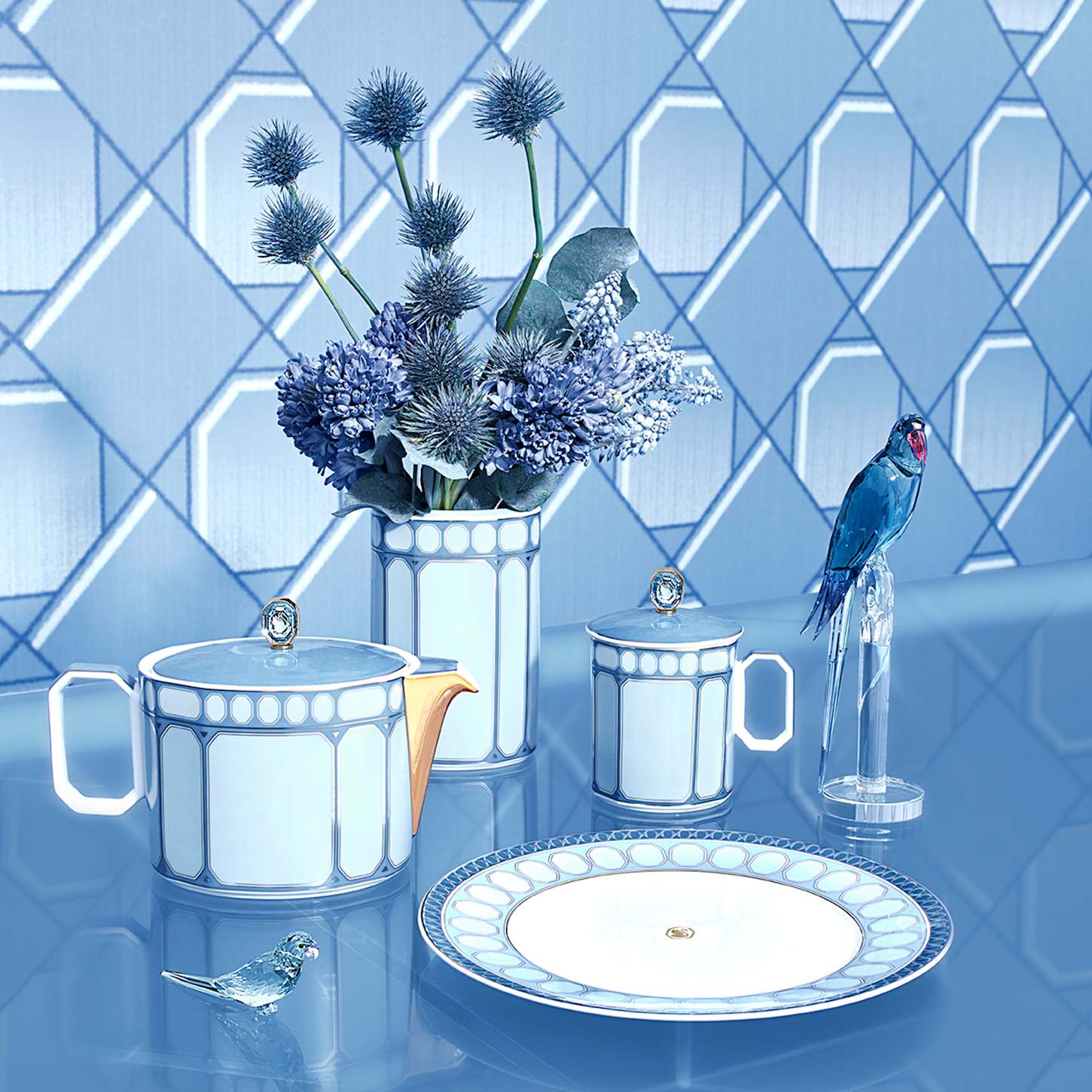 Signum plate set, Porcelain, Medium, Multicolored | Swarovski