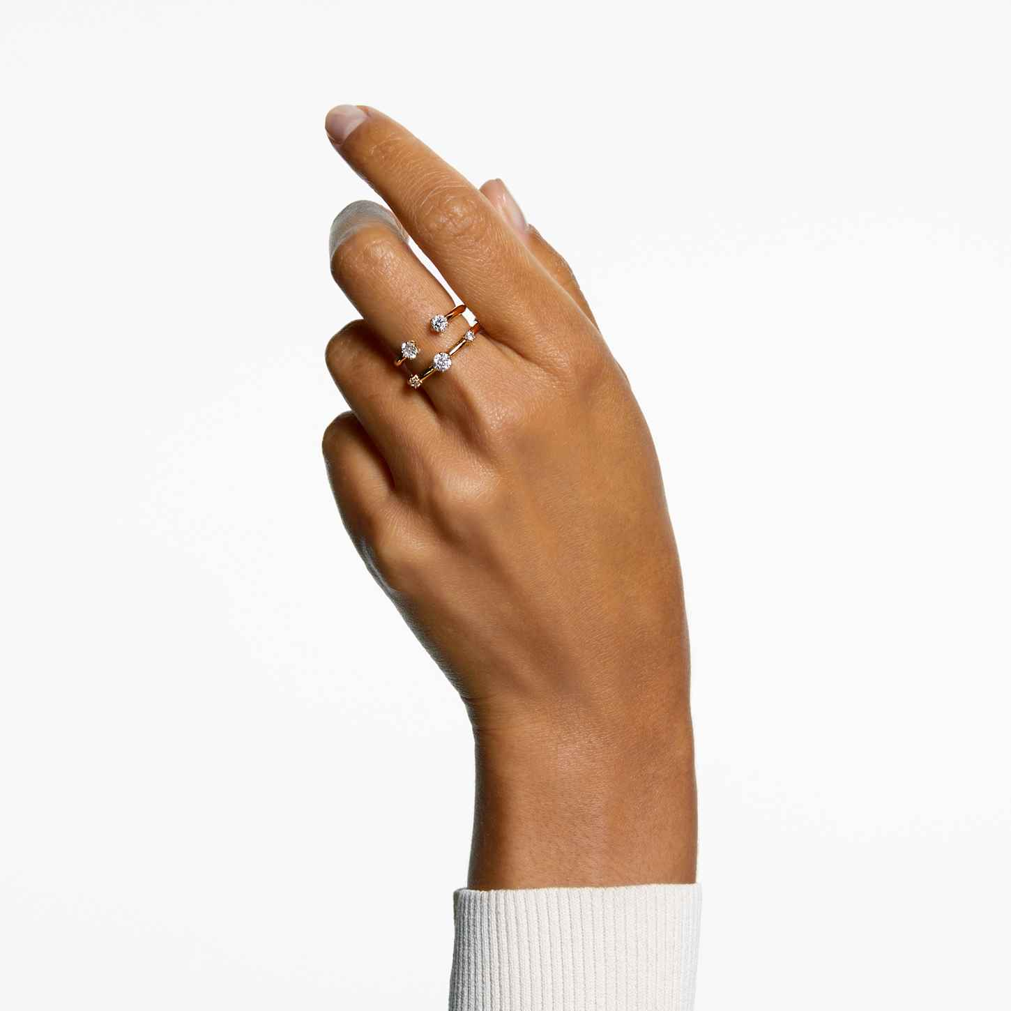 Constella ring, Set (2), Round cut, White, Gold-tone plated | Swarovski Constella ring, Set (2), Round cut, White, Gold-tone plated | Swarovski