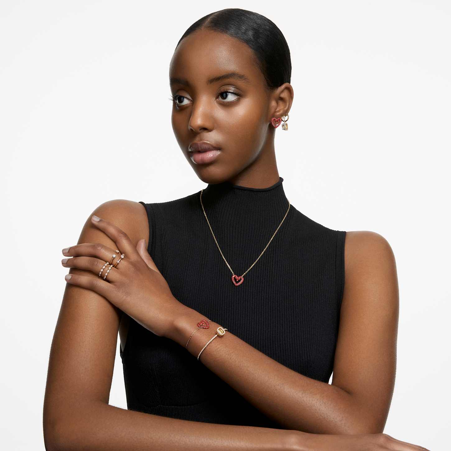 Constella ring, Set (2), Round cut, White, Gold-tone plated | Swarovski