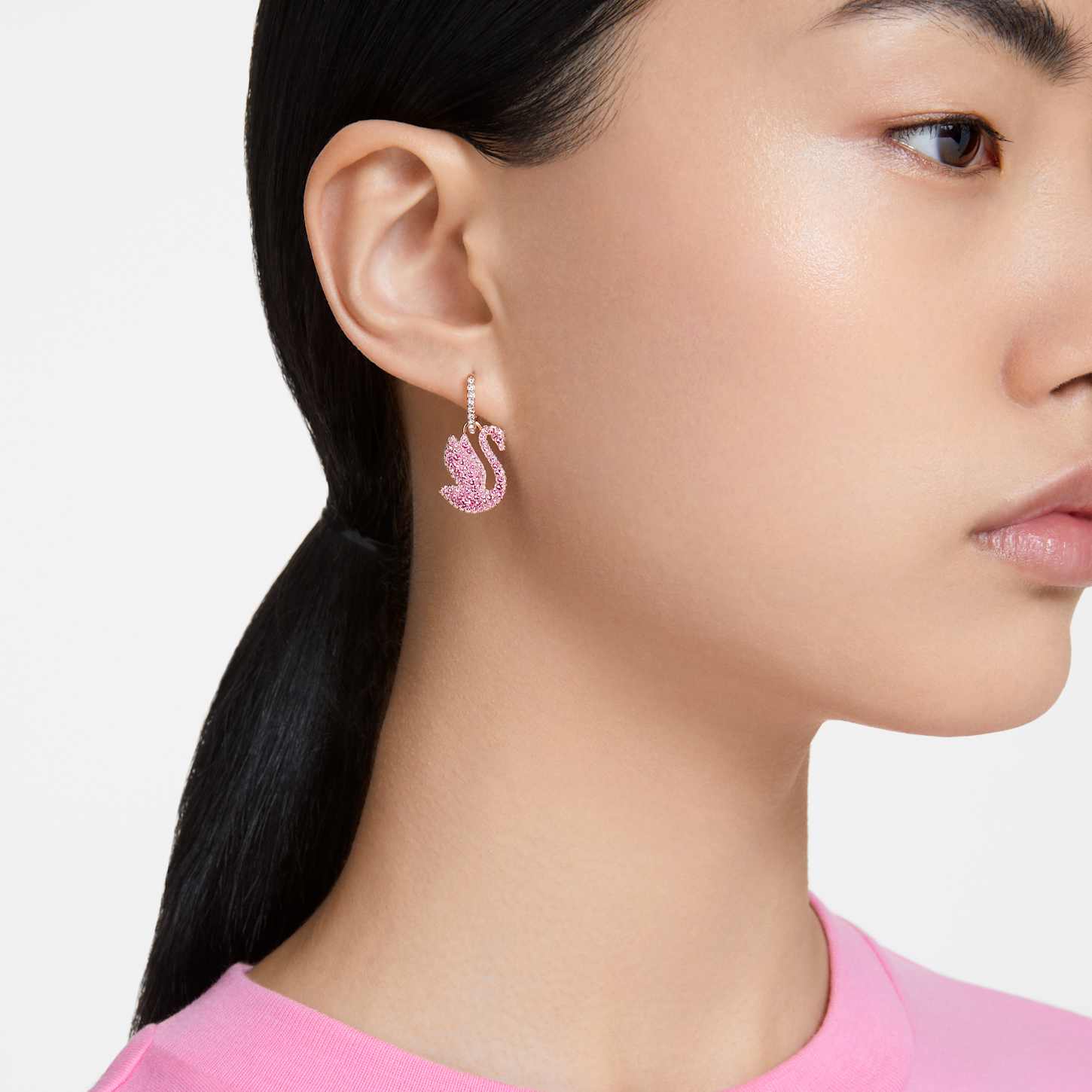 Swarovski Iconic Swan Drop Earrings Swan Pink Rose Gold Tone Plated