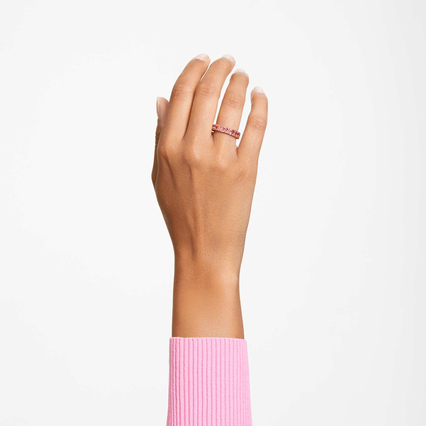 Matrix ring, Baguette cut, Pink, Rose gold-tone plated | Swarovski