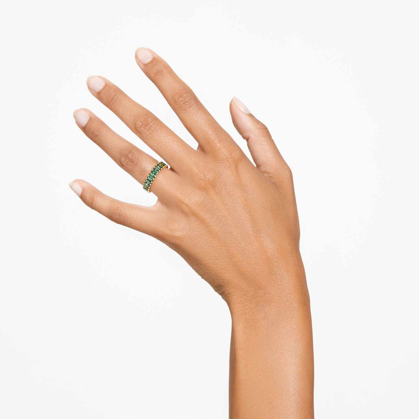 Matrix ring, Baguette cut, Green, Gold-tone plated | Swarovski