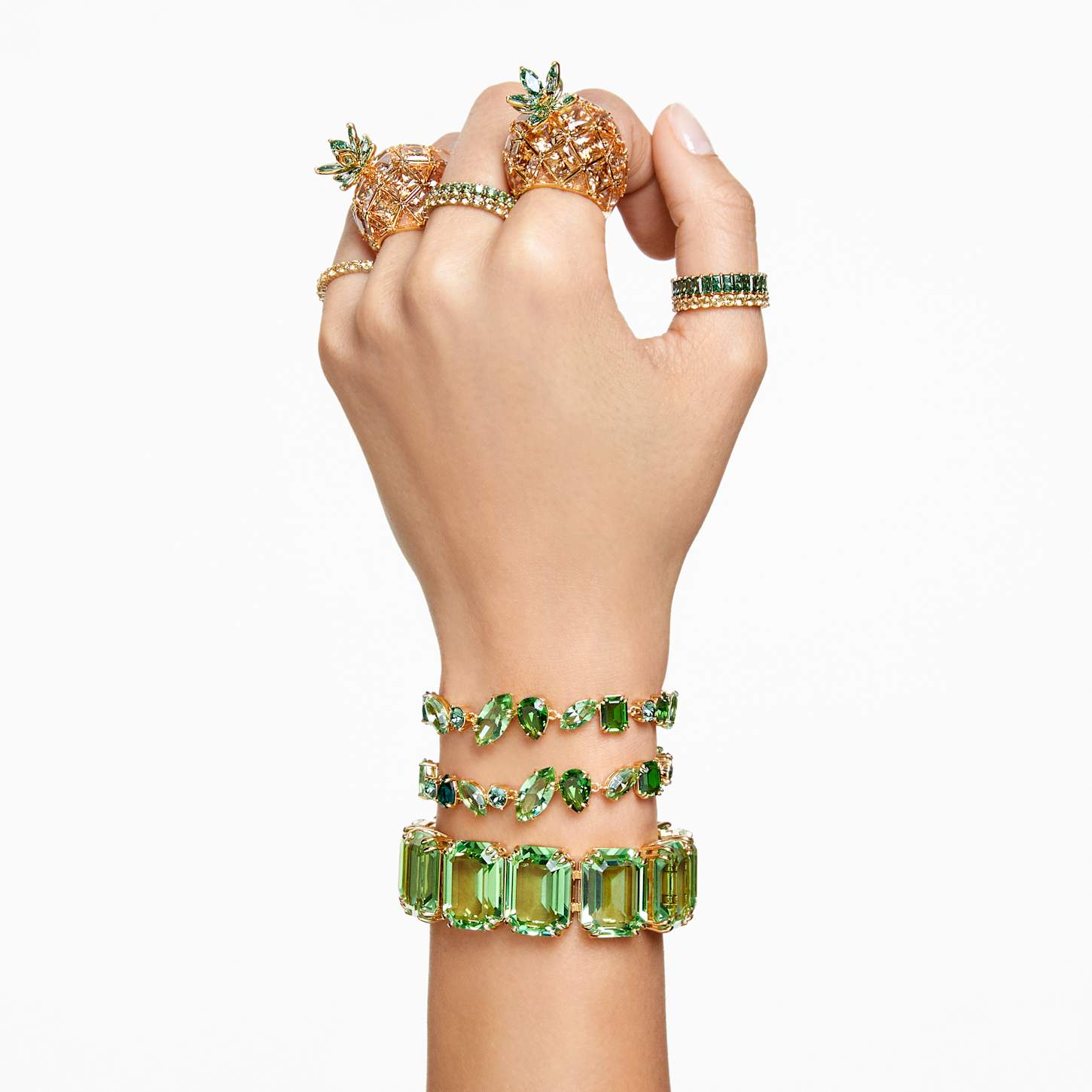 Gema bracelet, Mixed cuts, Green, Gold-tone plated | Swarovski