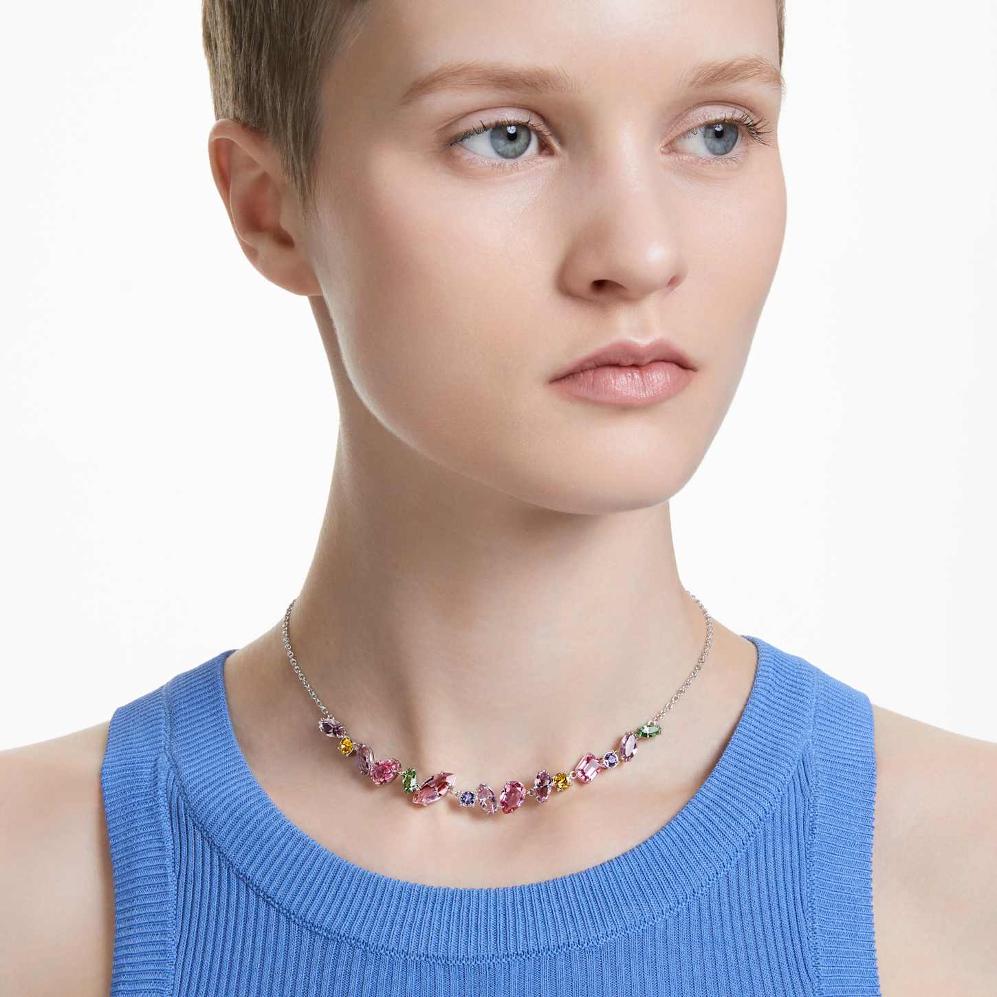 Gema necklace, Mixed cuts, Multicoloured, Rhodium plated | Swarovski
