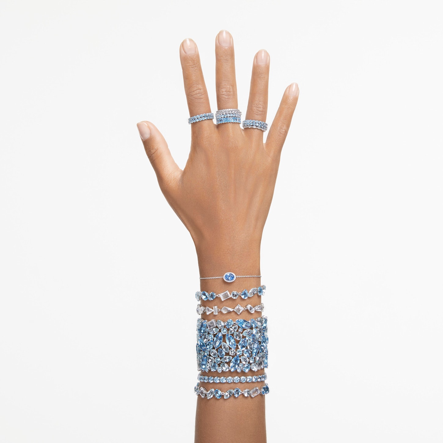 Matrix ring, Baguette cut, Blue, Rhodium plated | Swarovski
