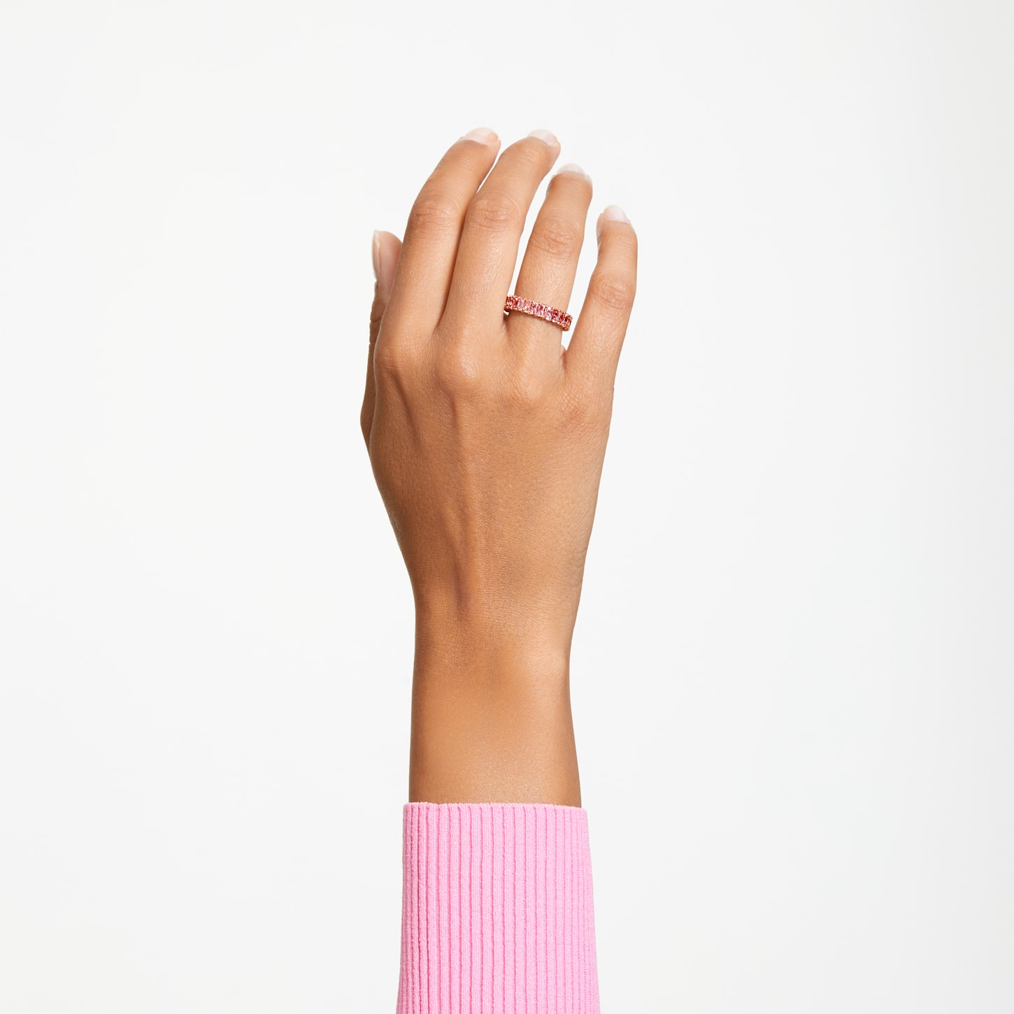 Matrix ring, Baguette cut, Pink, Rose gold-tone plated | Swarovski