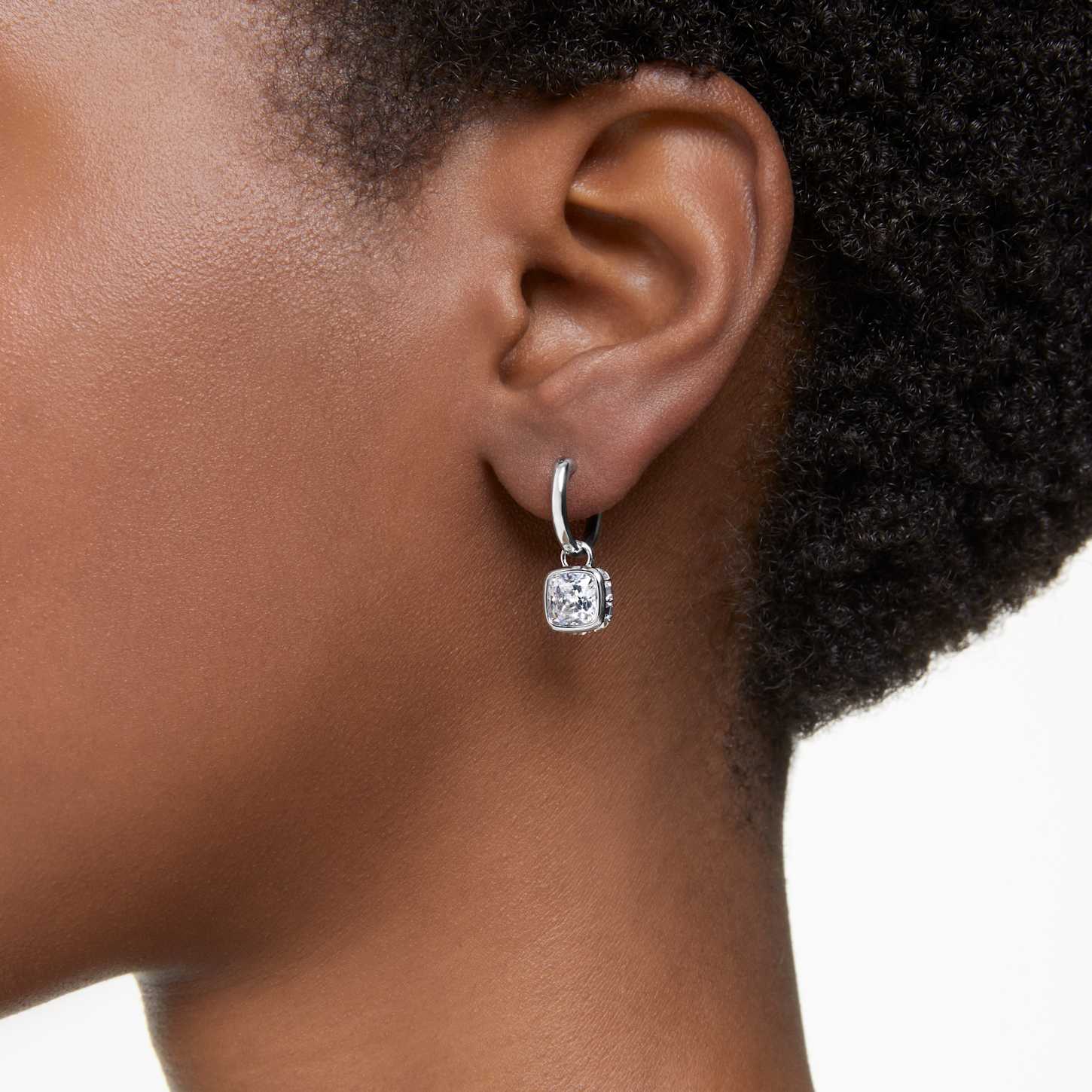 Stilla drop earrings, Square cut, White, Rhodium plated | Swarovski