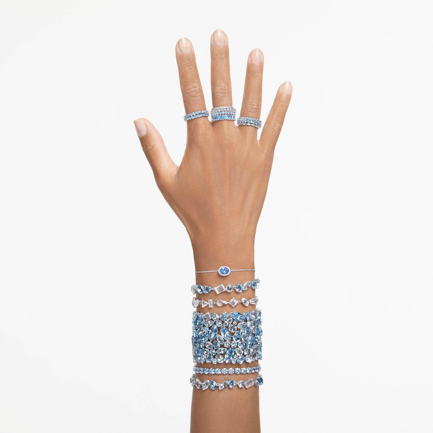 Gema bracelet, Mixed cuts, Blue, Rhodium plated | Swarovski