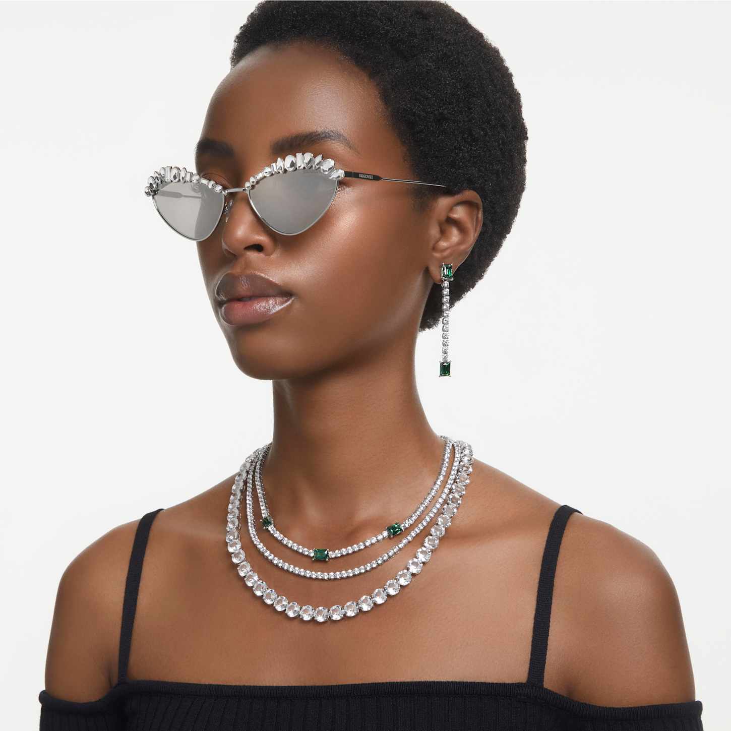 Collier Matrix Tennis, Tailles variées, Vert, Métal rhodié | Swarovski