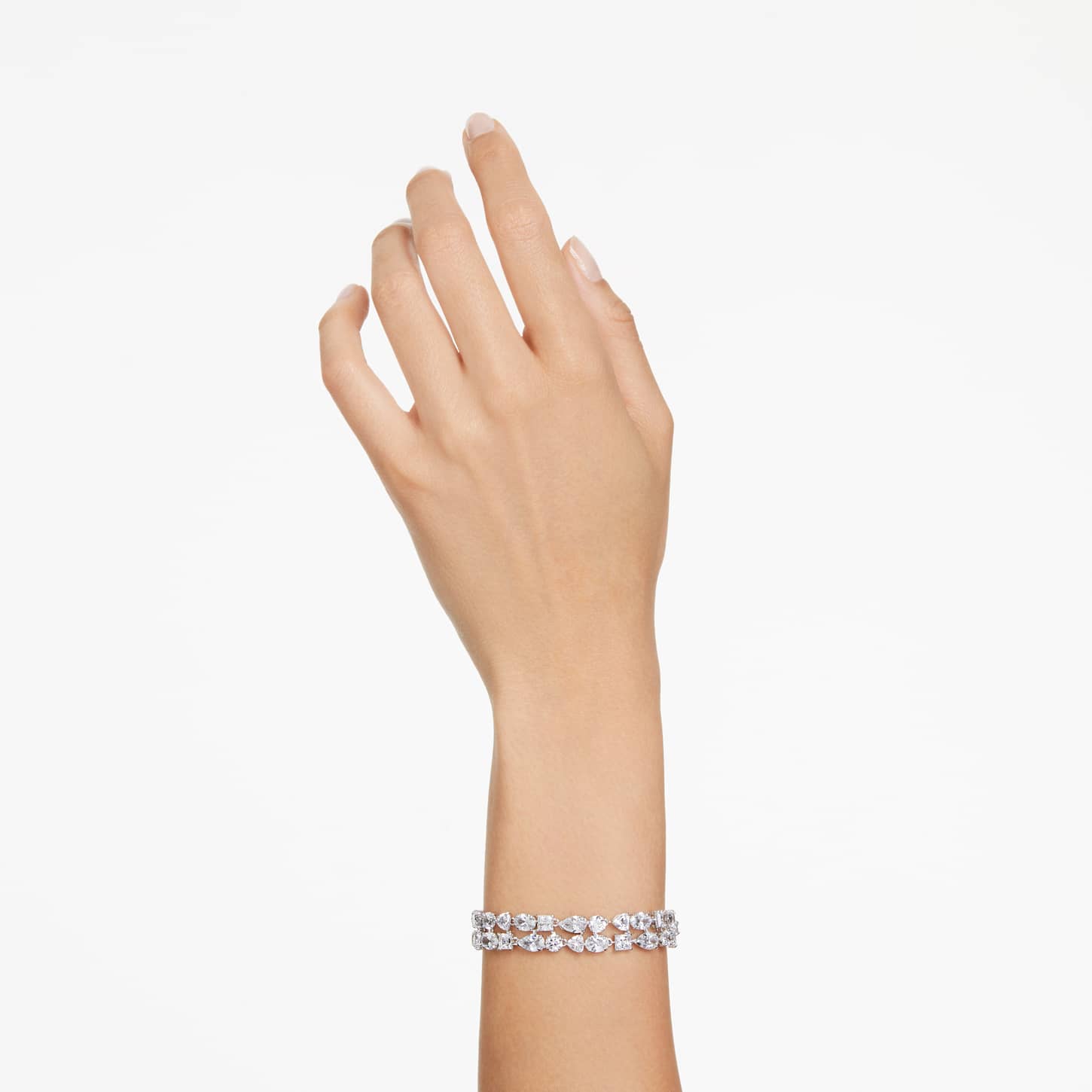 Mesmera bracelet, Mixed cuts, White, Rhodium plated | Swarovski