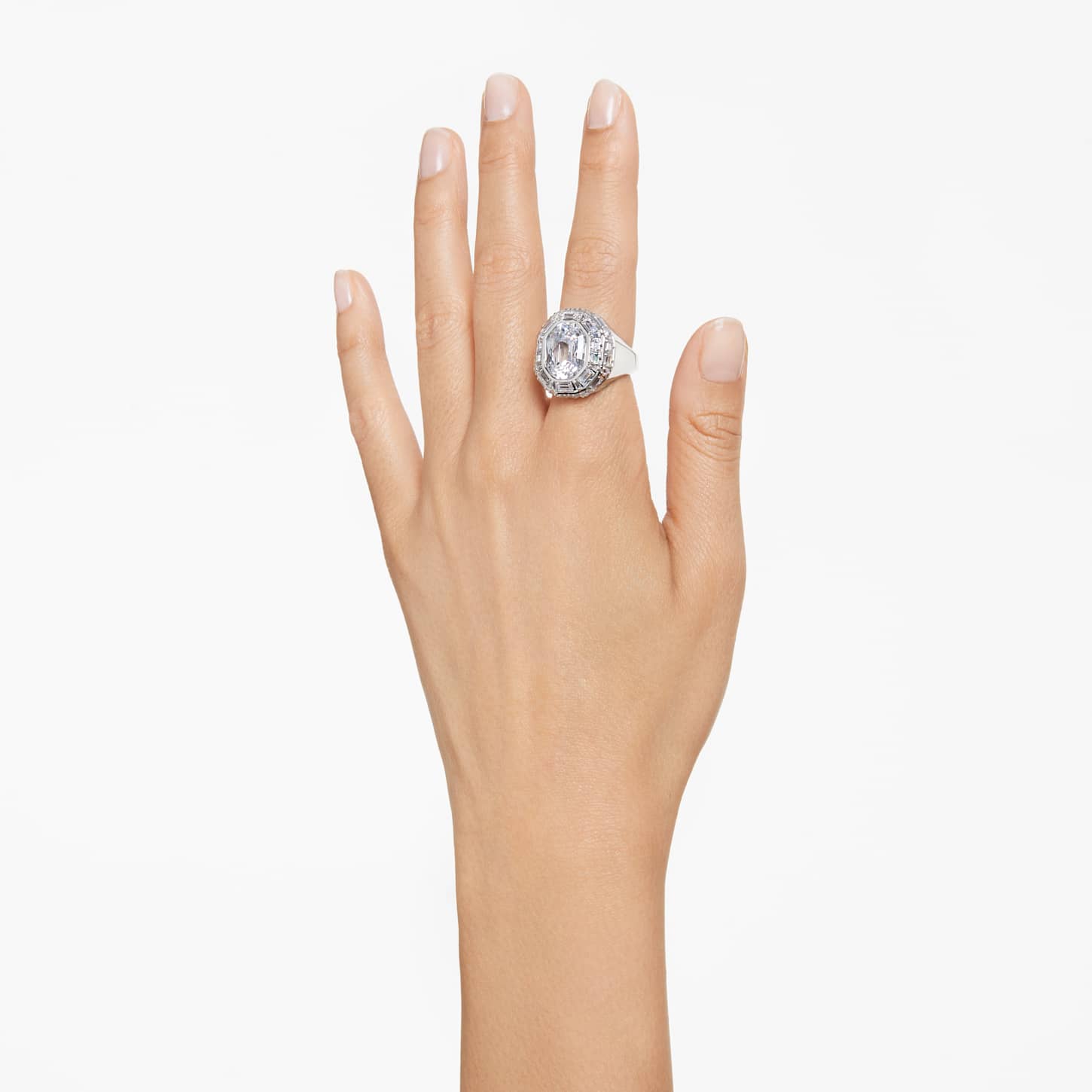 Mesmera cocktail ring, Octagon cut, White, Rhodium plated | Swarovski