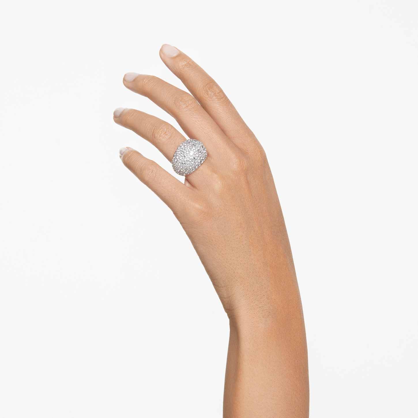 Luna cocktail ring, Moon, White, Rhodium plated | Swarovski
