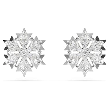 Brincos stud Magic, Floco de neve, Branco, Lacado a ródio | Swarovski