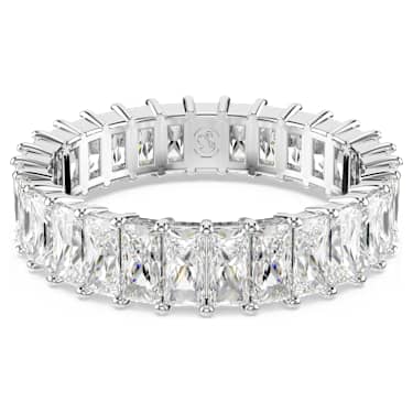 Matrix ring, Baguette cut, White, Rhodium plated | Swarovski