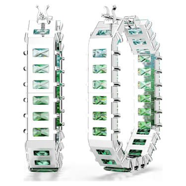 Matrix hoop earrings, Baguette cut, Green, Rhodium plated | Swarovski