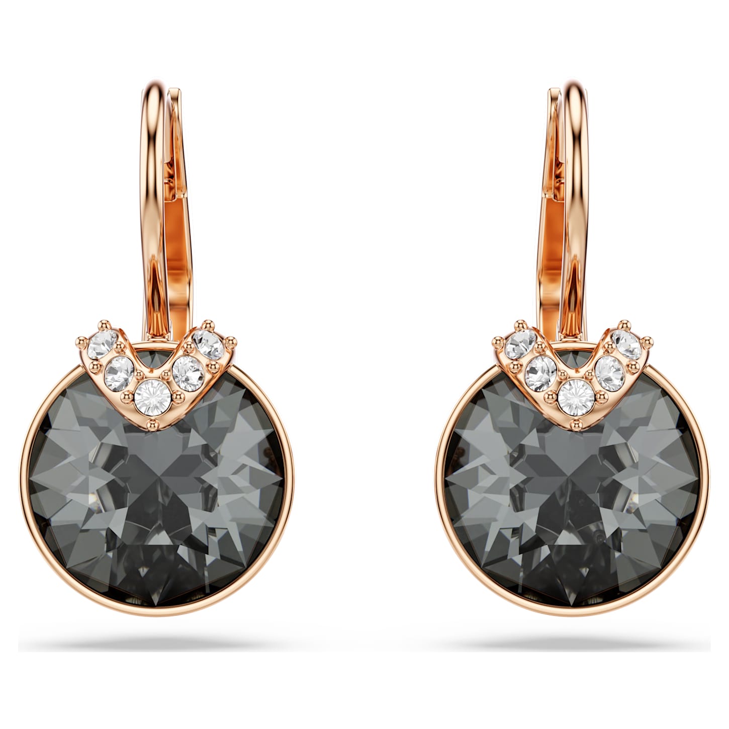 Bella V drop earrings, Round cut, Gray, Rose gold-tone plated | Swarovski