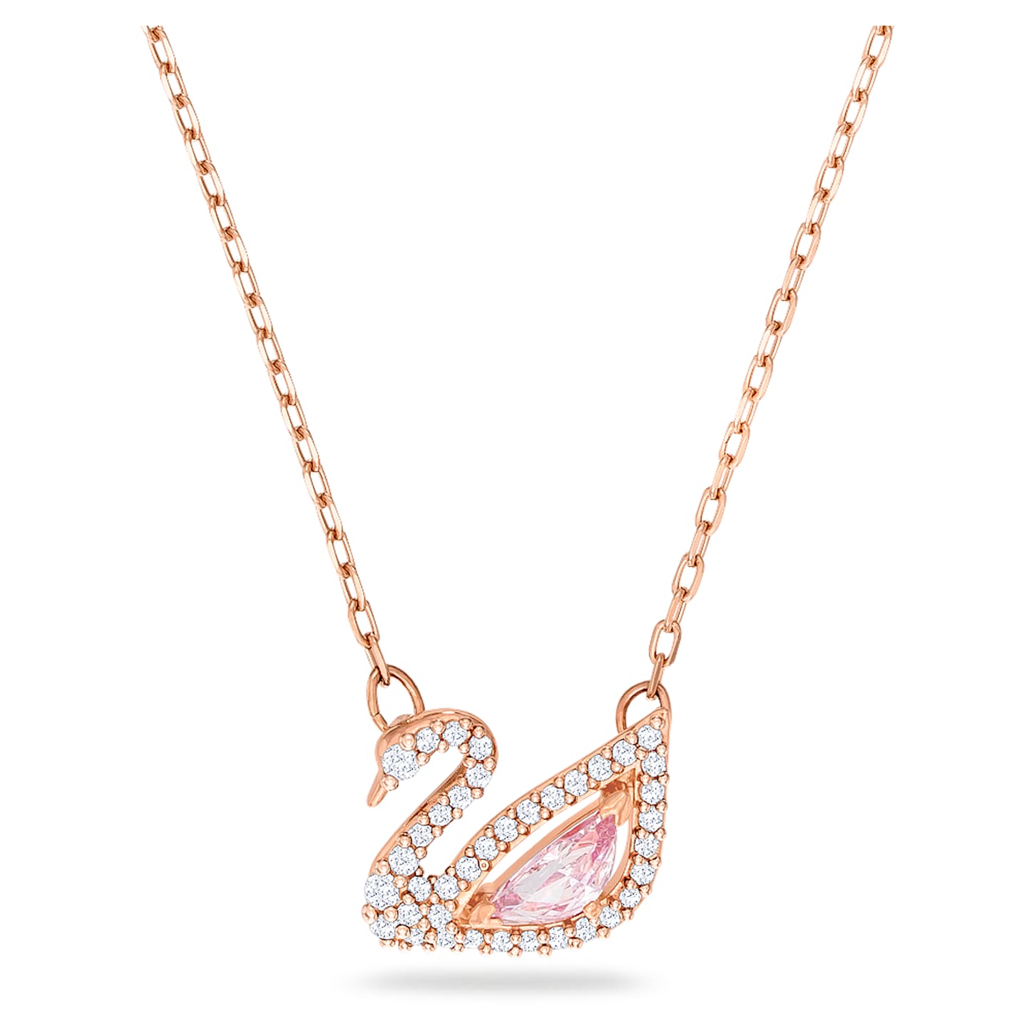Collar Dazzling Swan Cisne Rosa Baño Tono Oro Rosa Swarovski