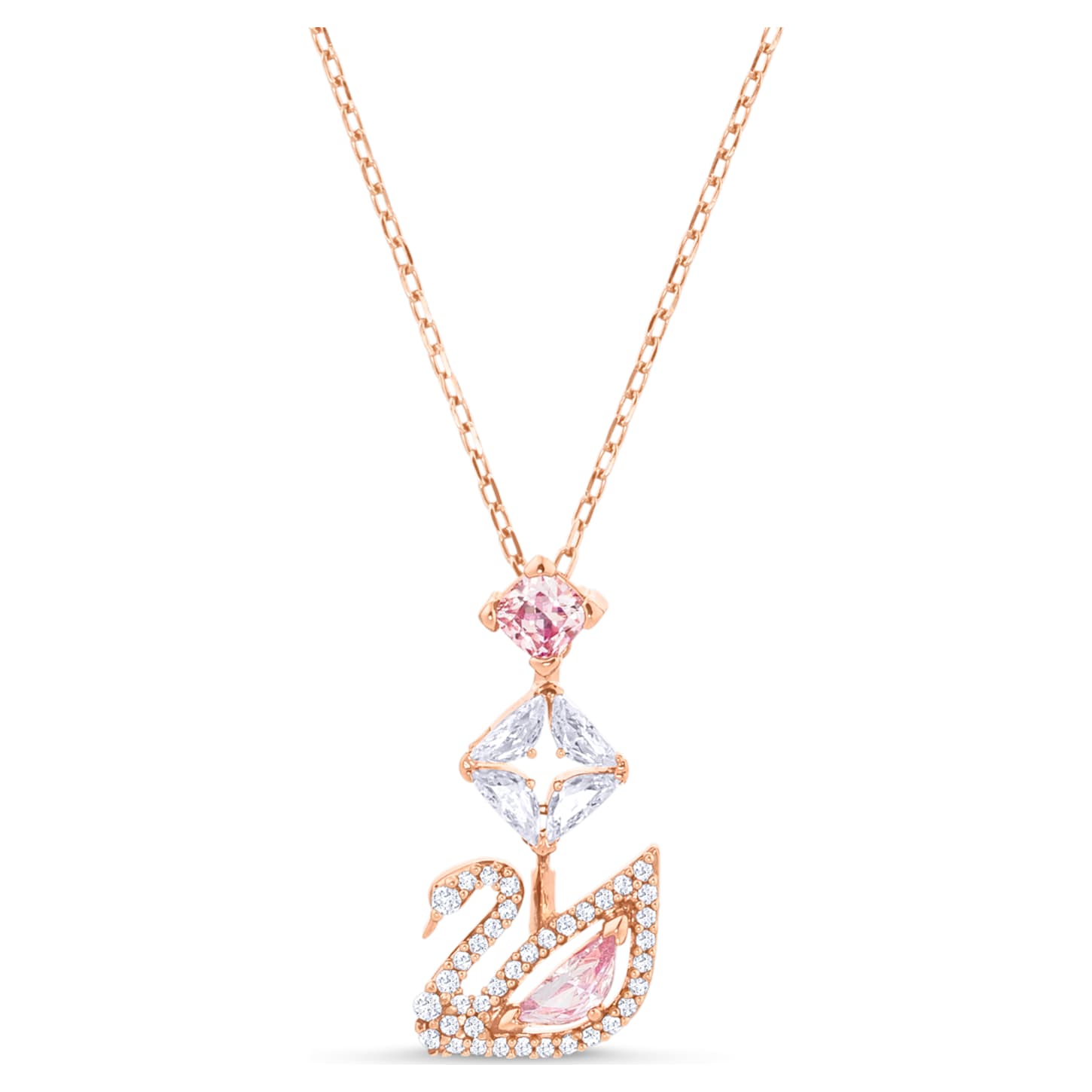 Dazzling Swan Y necklace, Swan, Pink, Rose gold-tone plated | Swarovski