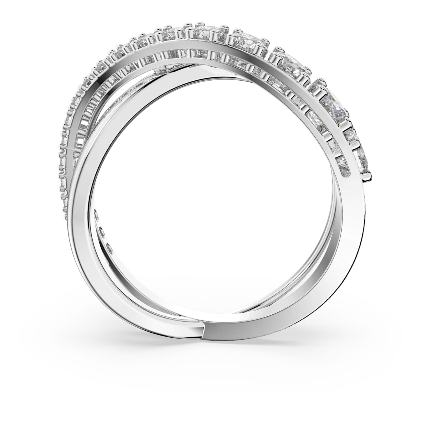 Twist ring, Round cut, White, Rhodium plated | Swarovski