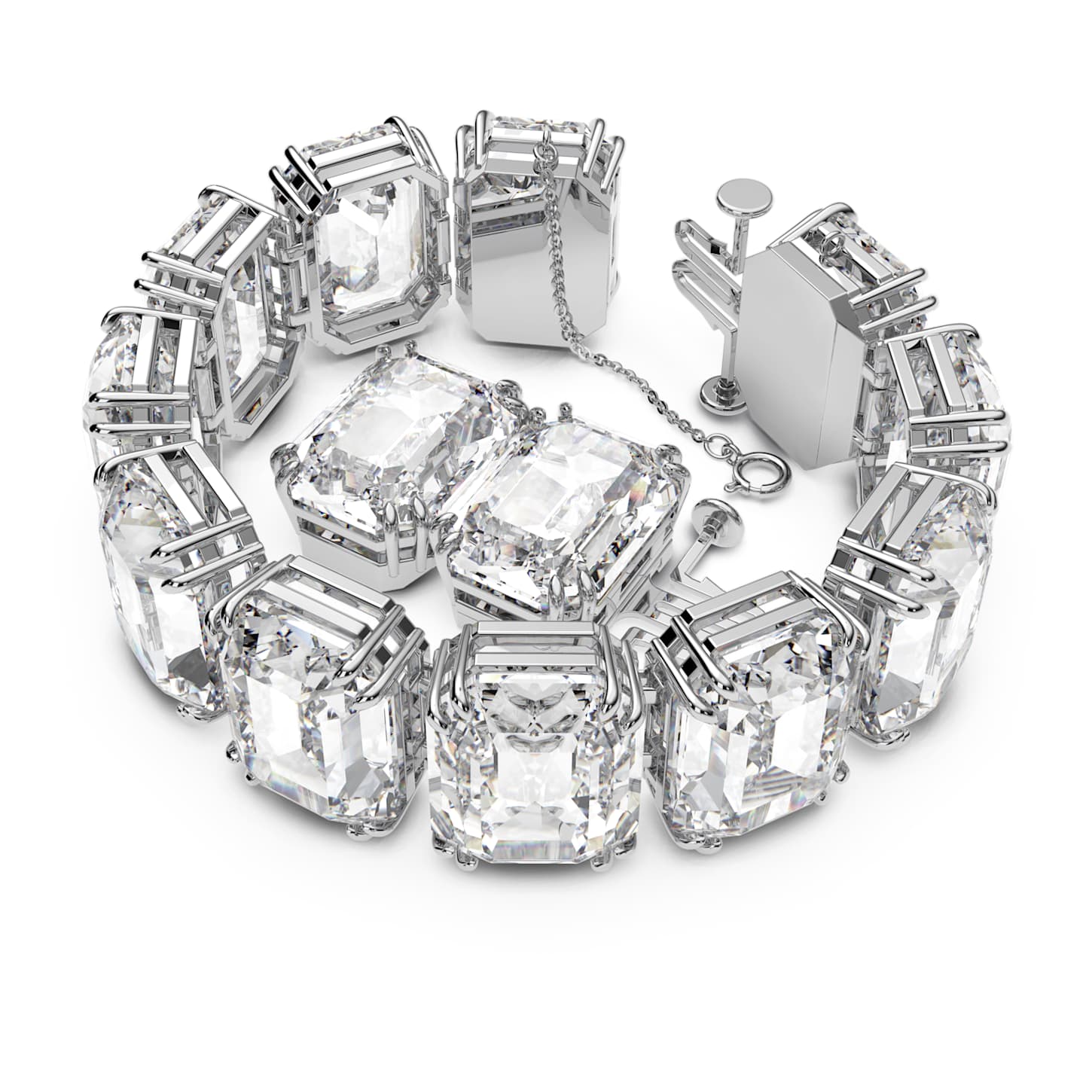 Millenia bracelet, Oversized crystals, Octagon cut, White, Rhodium ...