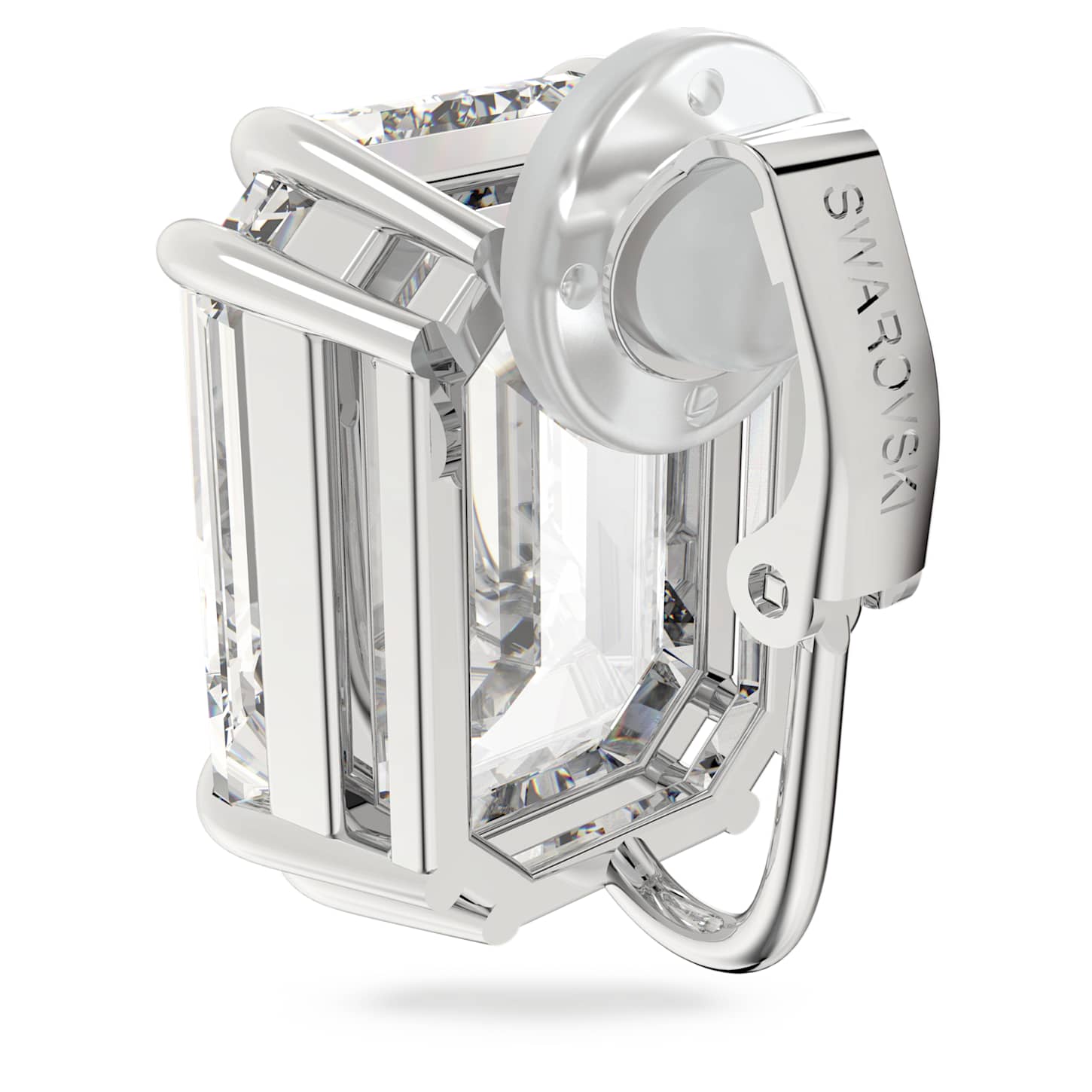 Mesmera clip earring, Single, Octagon cut, White, Rhodium plated ...