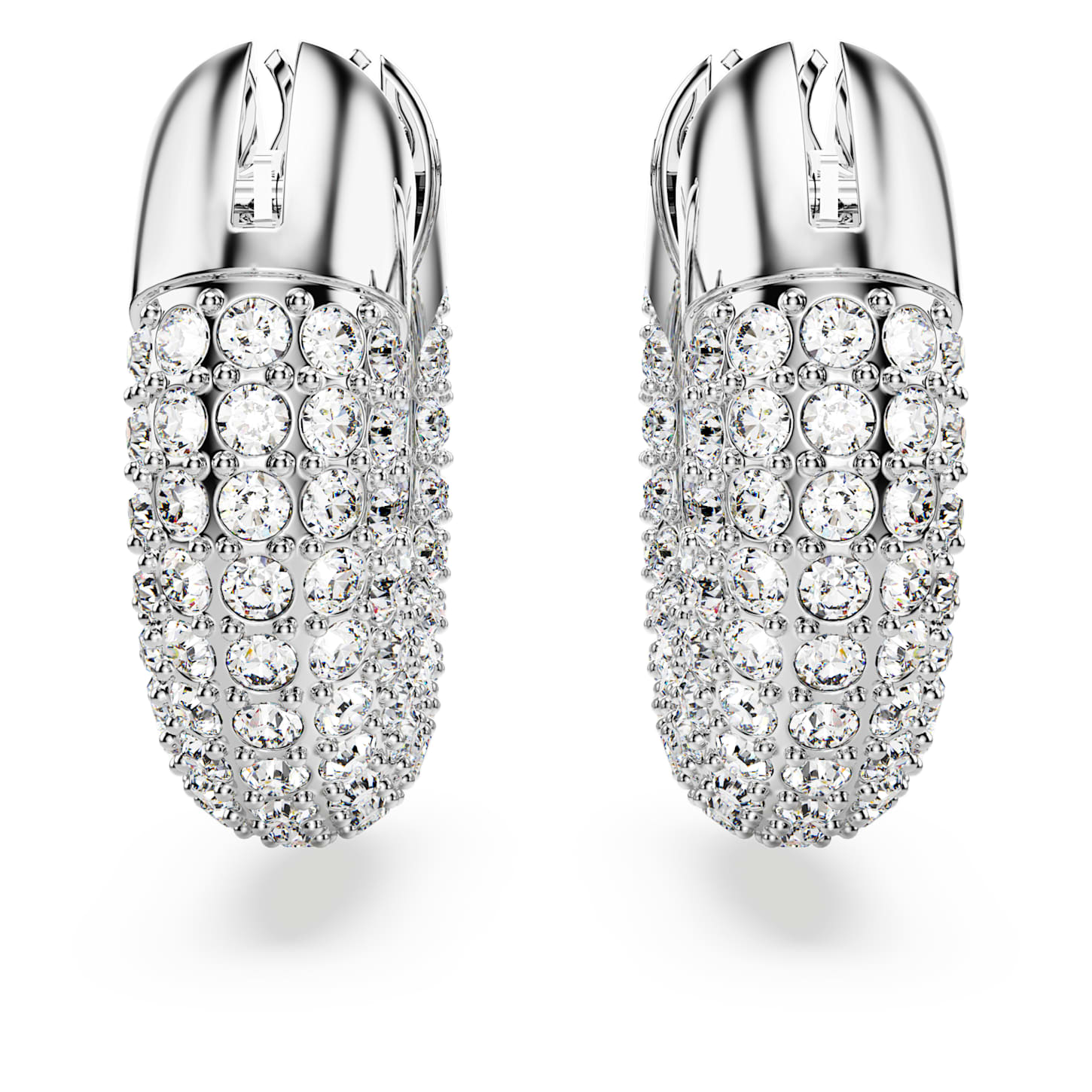 Dextera hoop earrings, Small, White, Rhodium plated | Swarovski