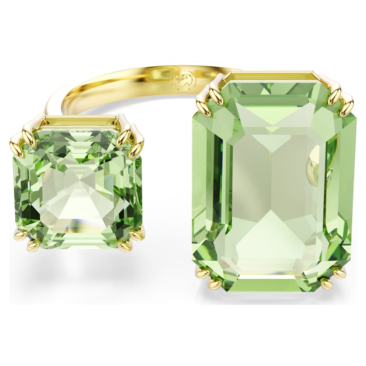 Millenia open ring, Octagon cut, Green, Gold-tone plated | Swarovski