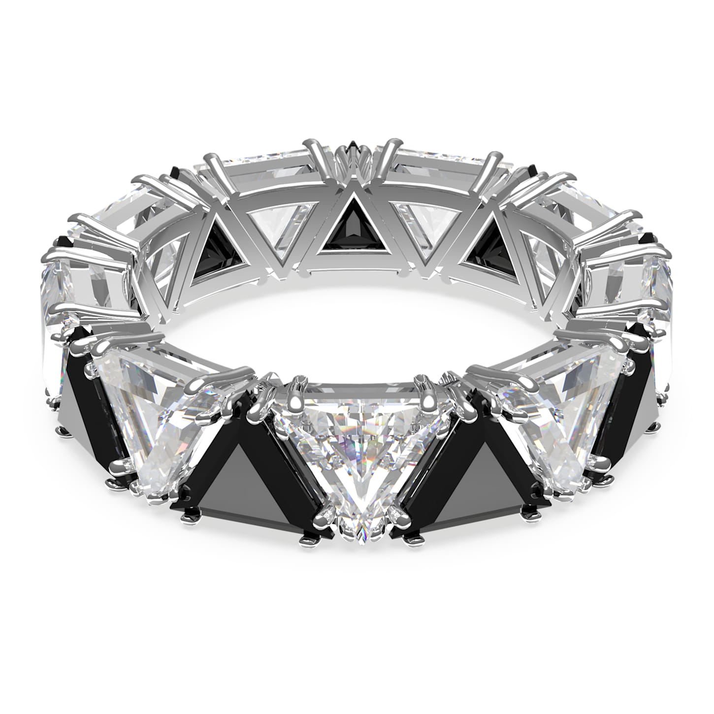 Ortyx cocktail ring, Triangle cut, Black, Rhodium plated | Swarovski