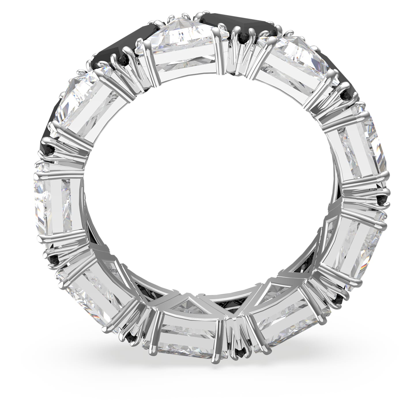 Ortyx cocktail ring, Triangle cut, Black, Rhodium plated | Swarovski