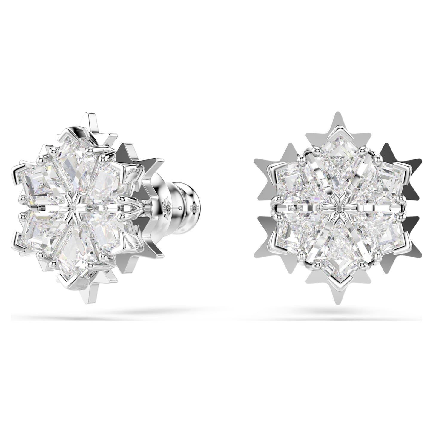 Magic stud earrings, Snowflake, White, Rhodium plated | Swarovski