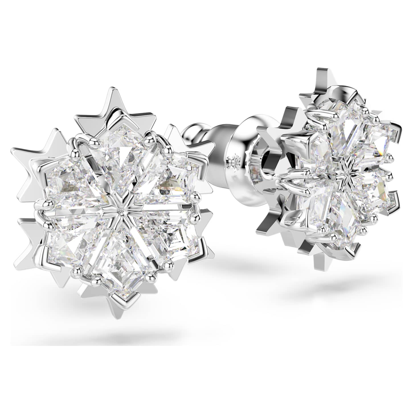 Brincos stud Magic, Floco de neve, Branco, Lacado a ródio | Swarovski