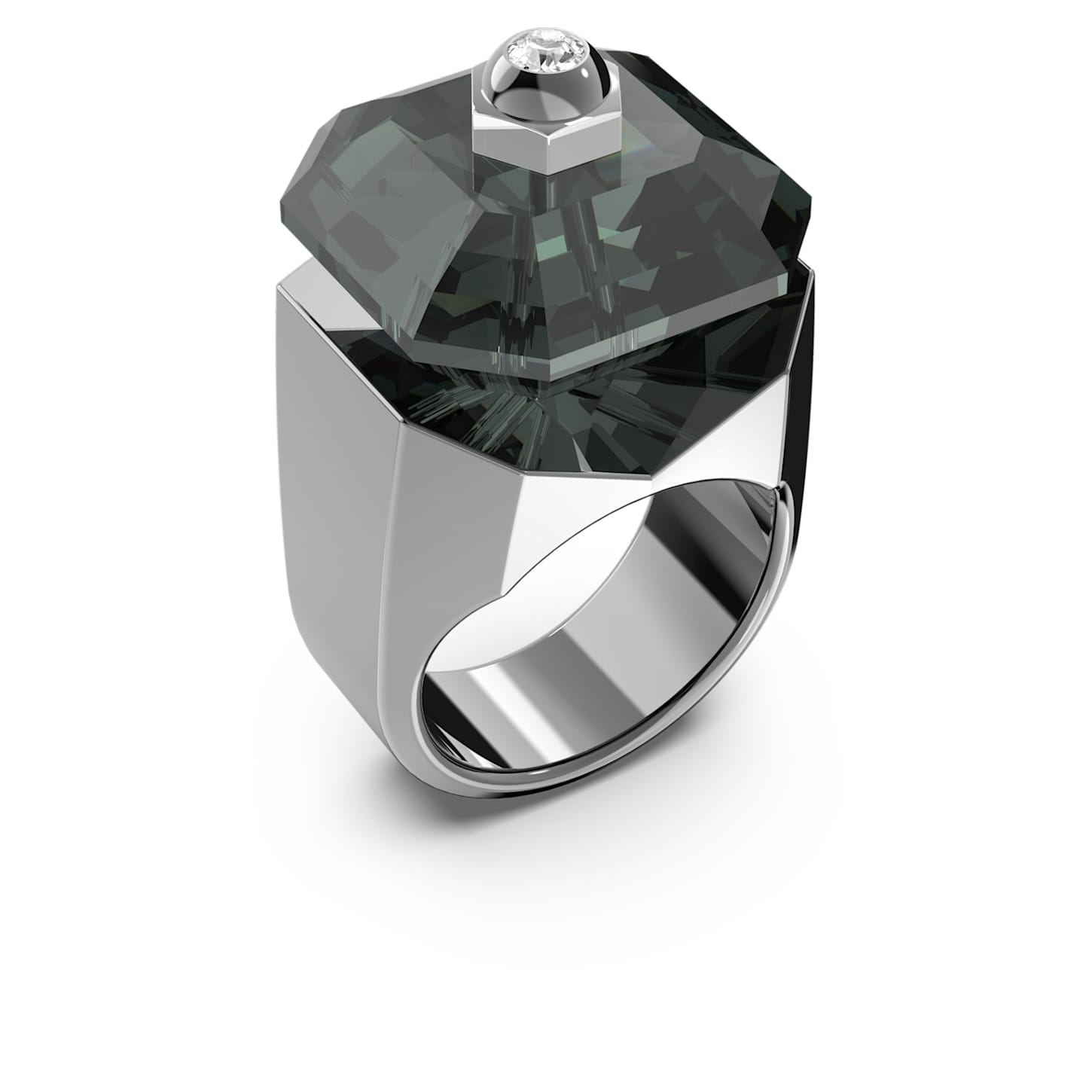 Numina cocktail ring, Octagon cut, Black, Ruthenium plated | Swarovski