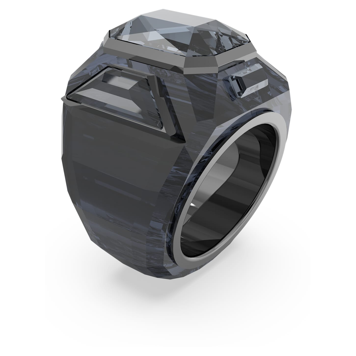 Chroma cocktail ring, Black, Ruthenium plated | Swarovski