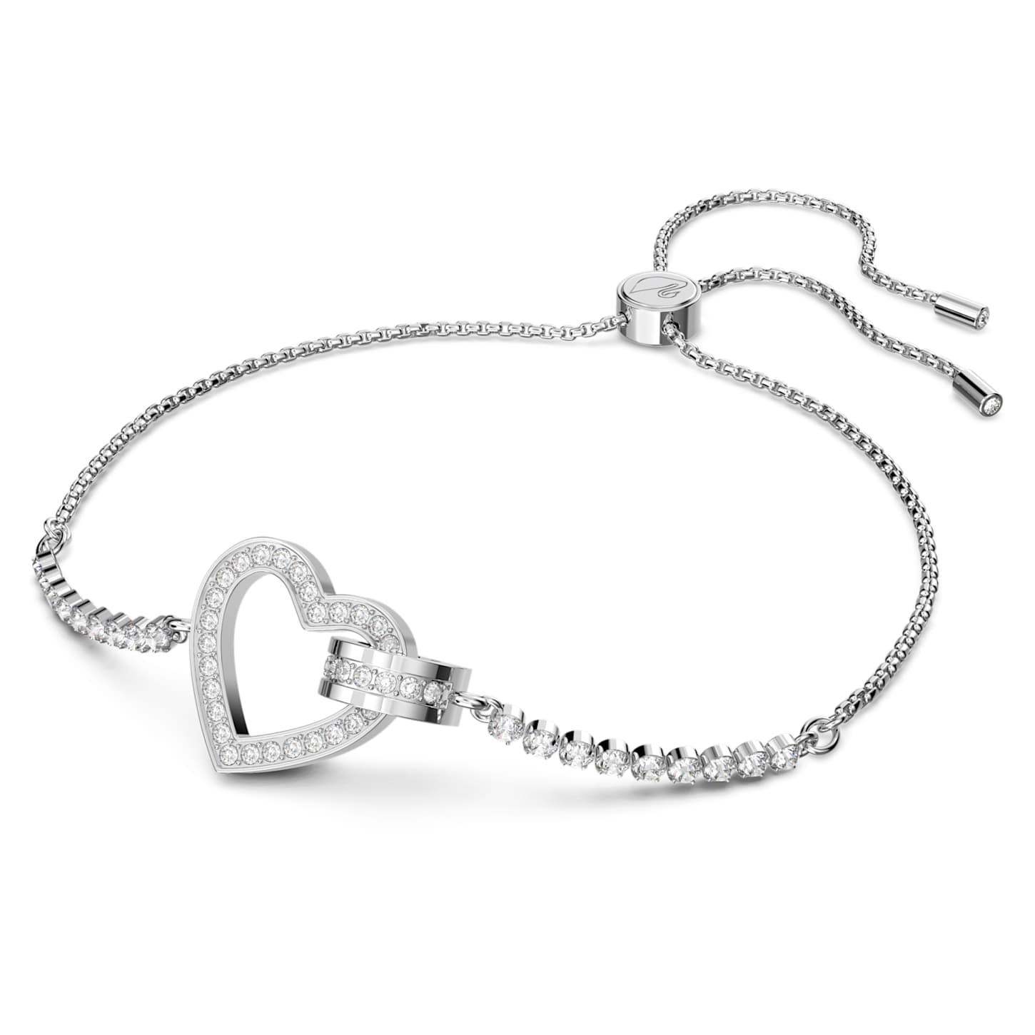 Lovely bracelet, Heart, White, Rhodium plated | Swarovski