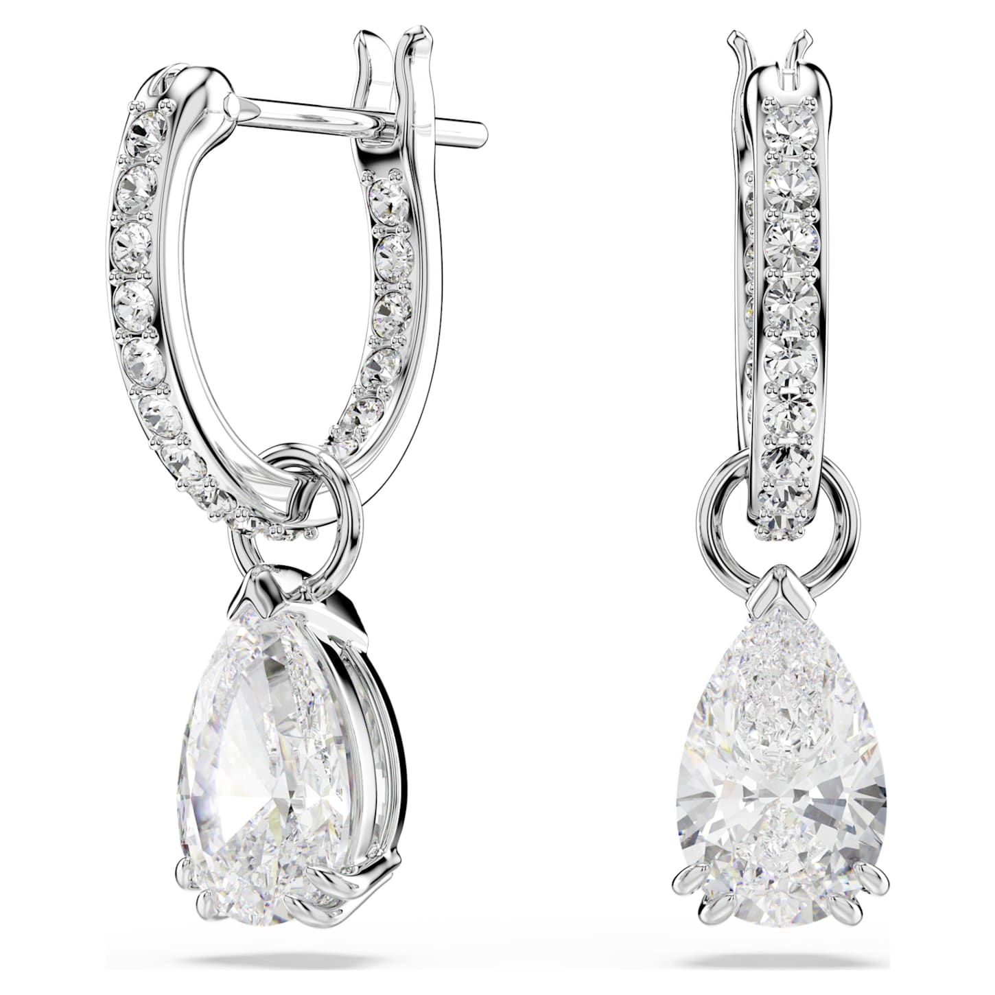 Millenia hoop earrings, Pear cut, White, Rhodium plated | Swarovski Millenia hoop earrings, Pear cut, White, Rhodium plated | Swarovski