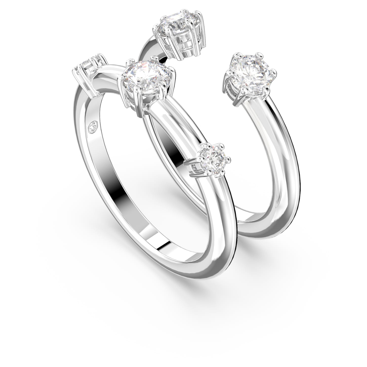 Constella ring, Set (2), Round cut, White, Rhodium plated | Swarovski