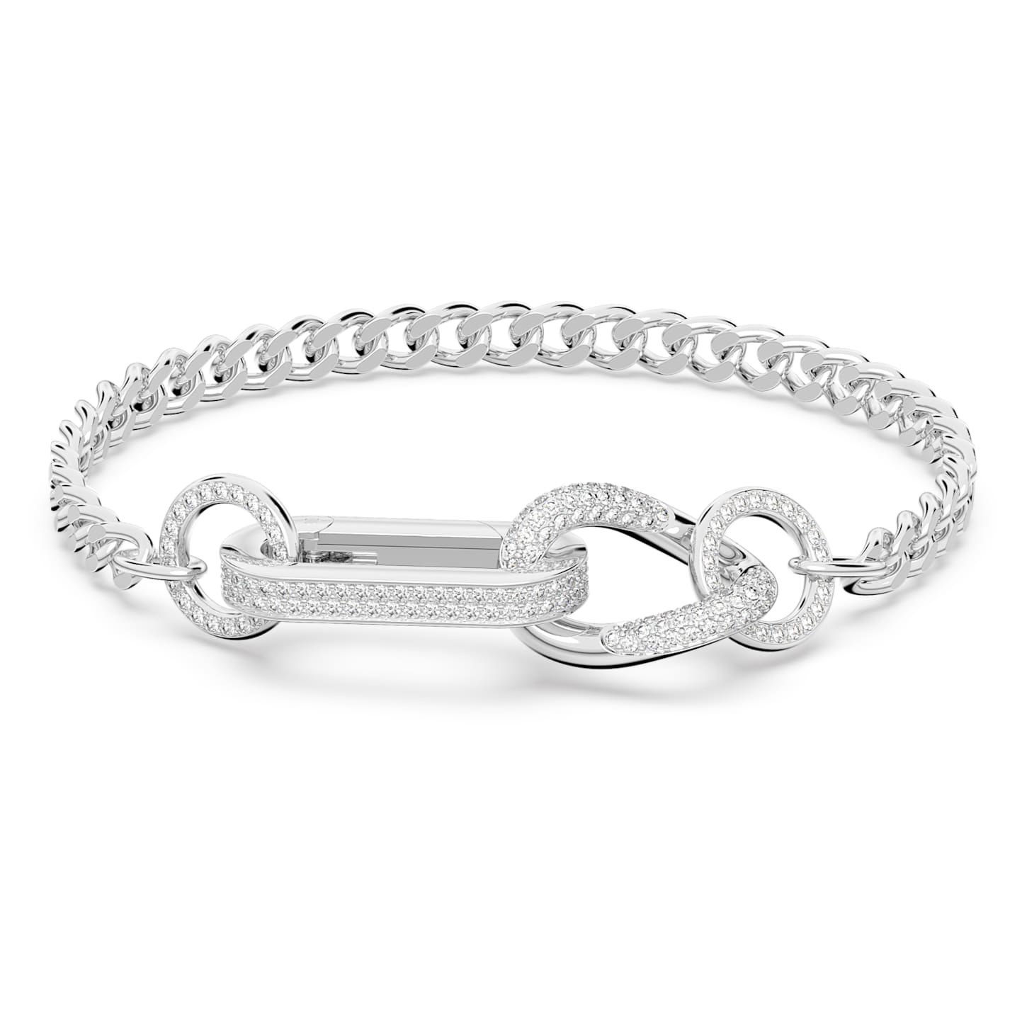 Dextera bracelet, Pavé, Mixed links, White, Rhodium plated | Swarovski