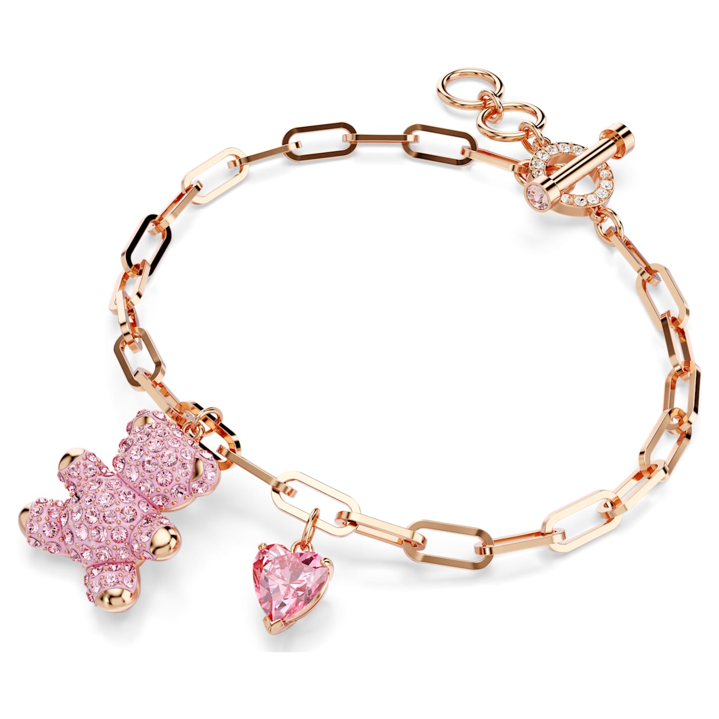 Teddy bracelet, Bear, Pink, Rose gold-tone plated | Swarovski