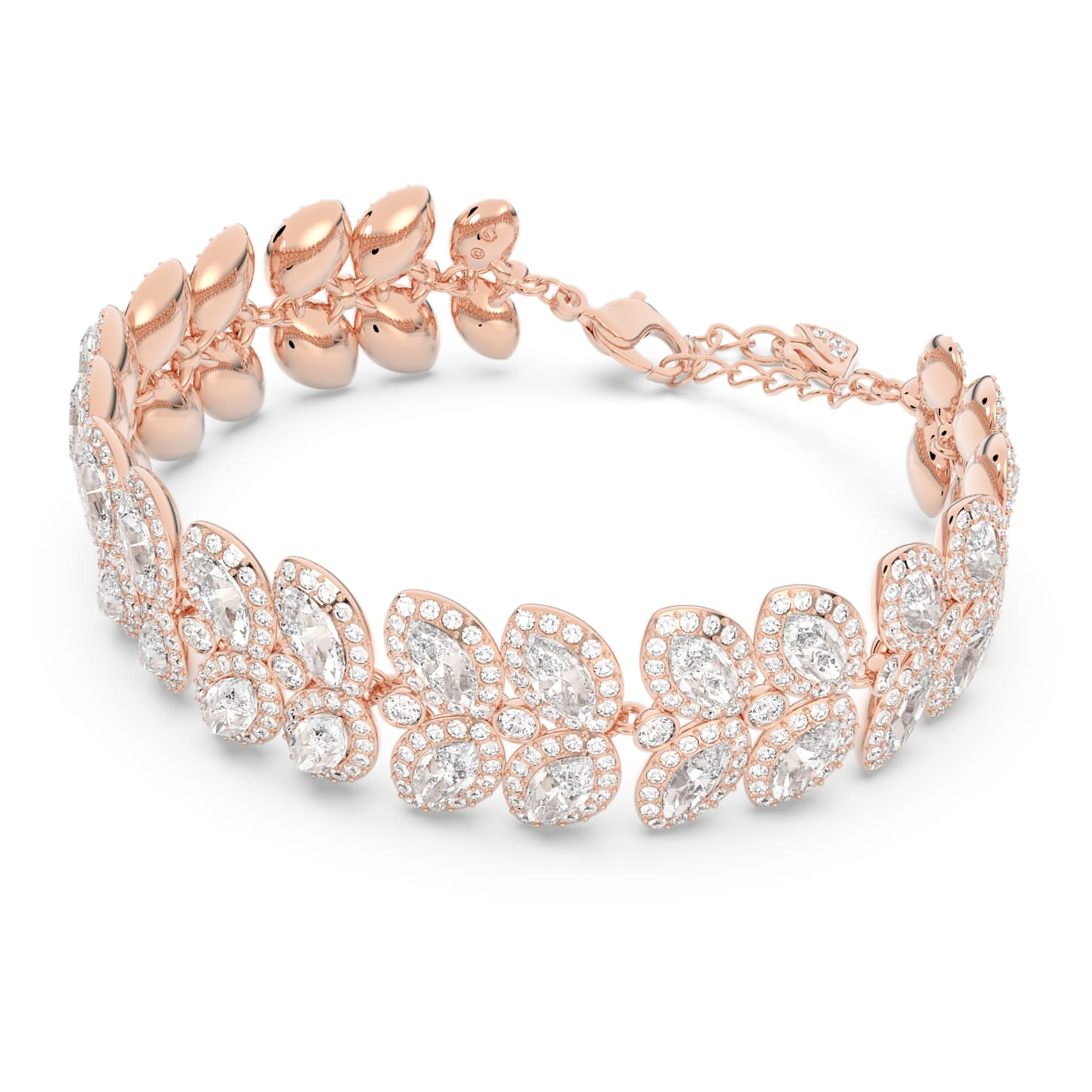 Baron bracelet, Leaf, White, Rose gold-tone plated | Swarovski