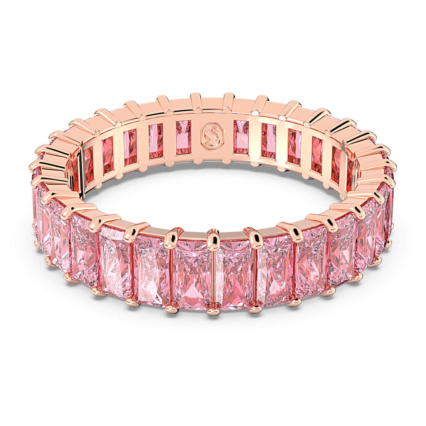 Matrix ring, Baguette cut, Pink, Rose gold-tone plated | Swarovski