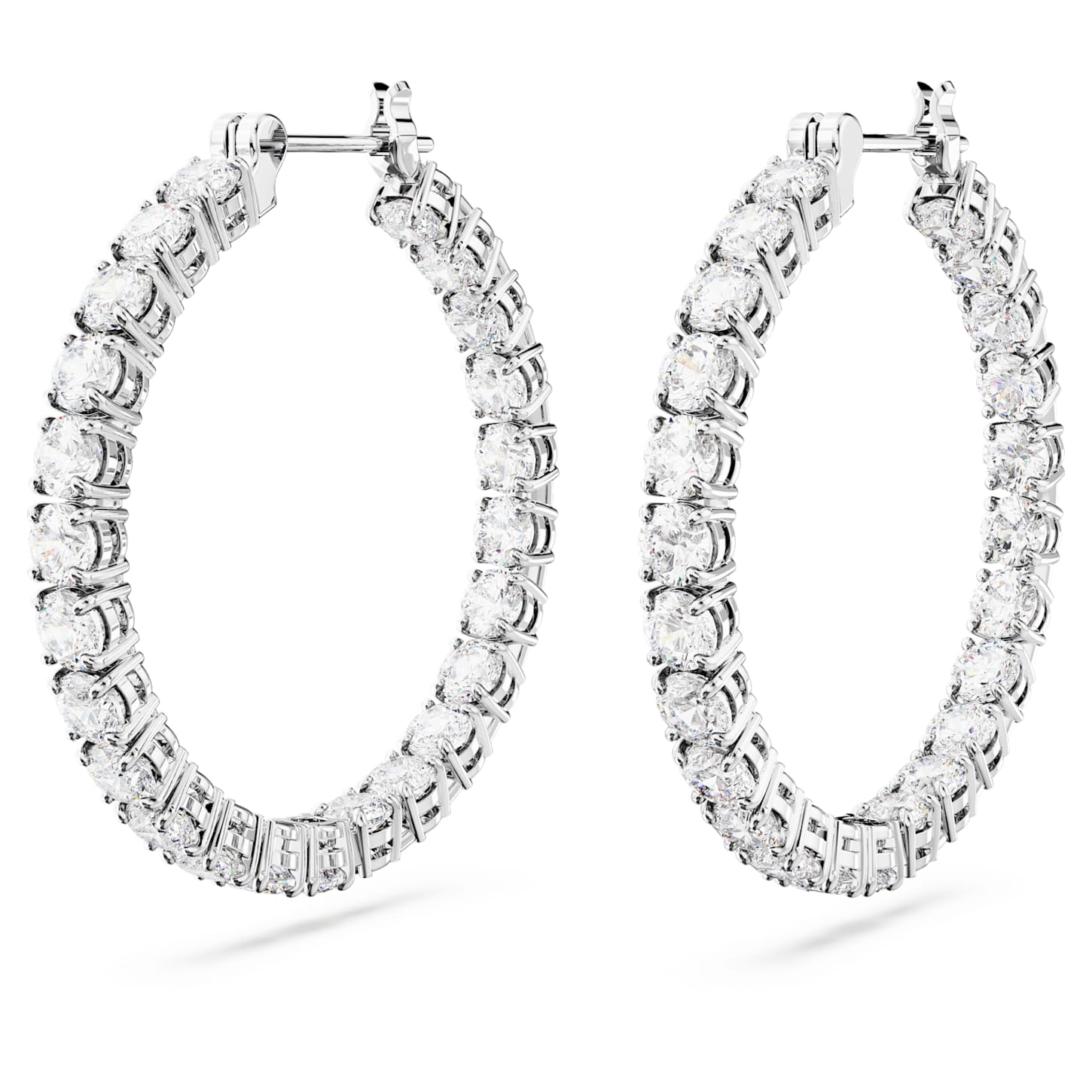 Matrix hoop earrings, Round cut, White, Rhodium plated | Swarovski