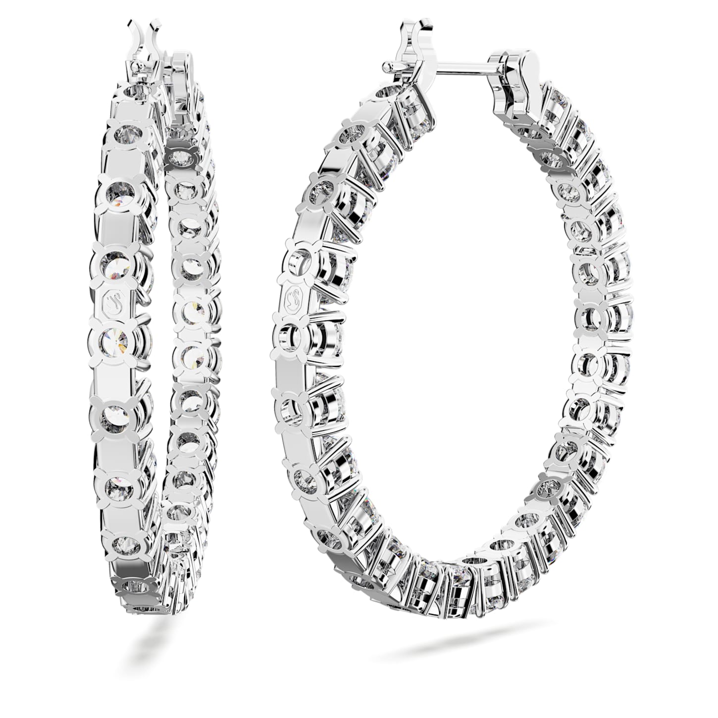 Matrix hoop earrings, Round cut, White, Rhodium plated | Swarovski