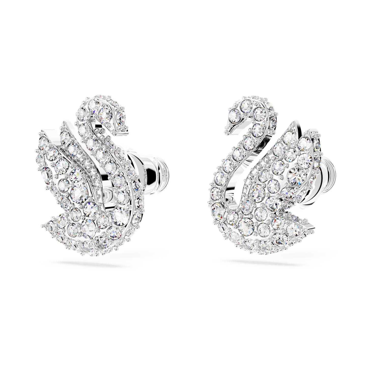 Swarovski Iconic Swan stud earrings, Swan, White, Rhodium plated ...
