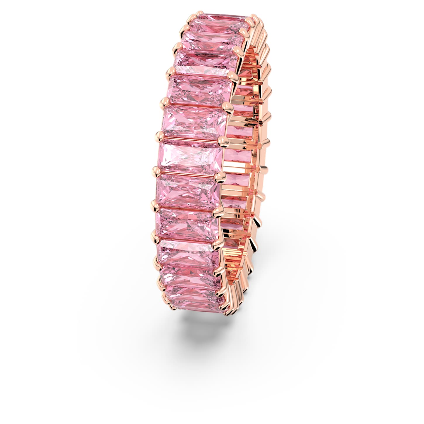 Matrix ring, Baguette cut, Pink, Rose gold-tone plated | Swarovski