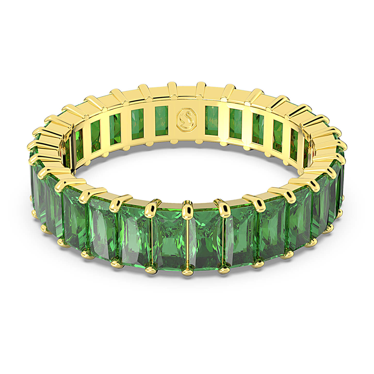 Matrix ring, Baguette cut, Green, Gold-tone plated | Swarovski