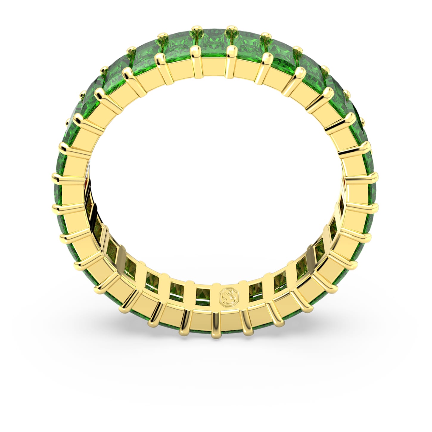 Matrix ring, Baguette cut, Green, Gold-tone plated | Swarovski