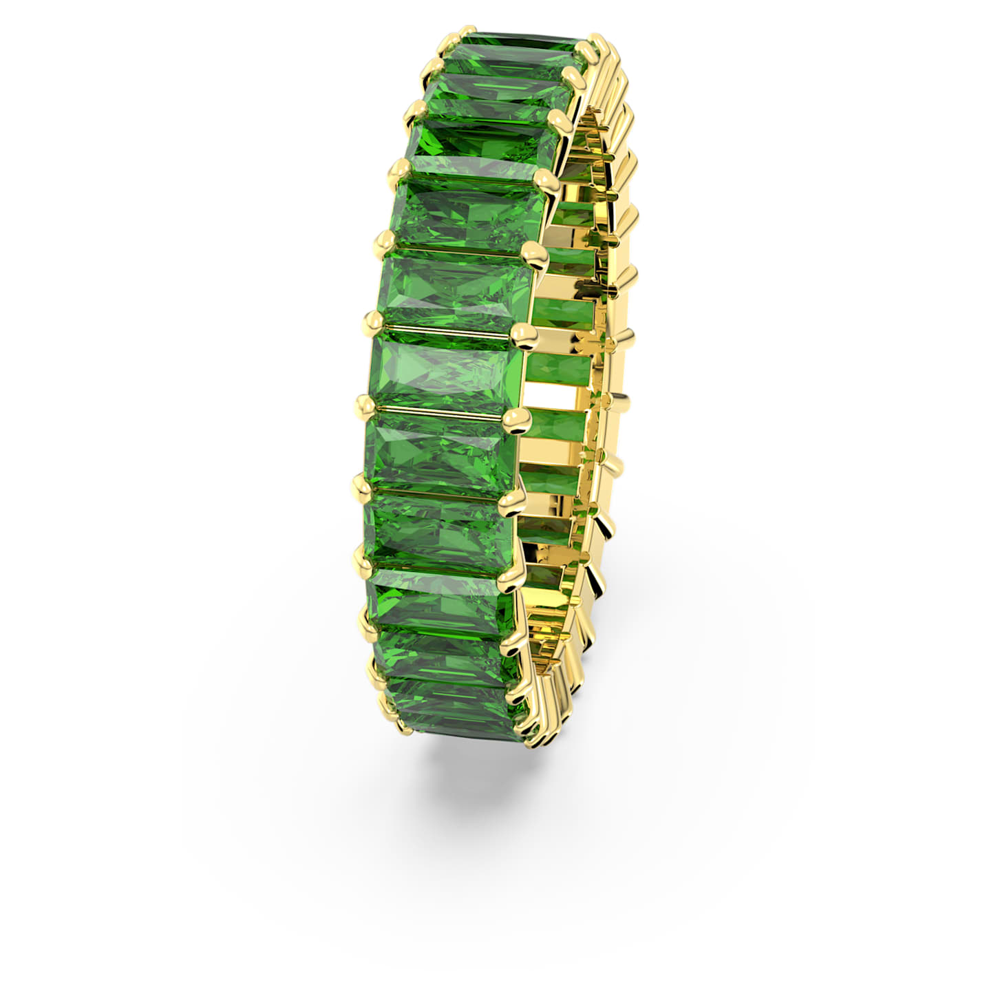 Matrix ring, Baguette cut, Green, Gold-tone plated | Swarovski