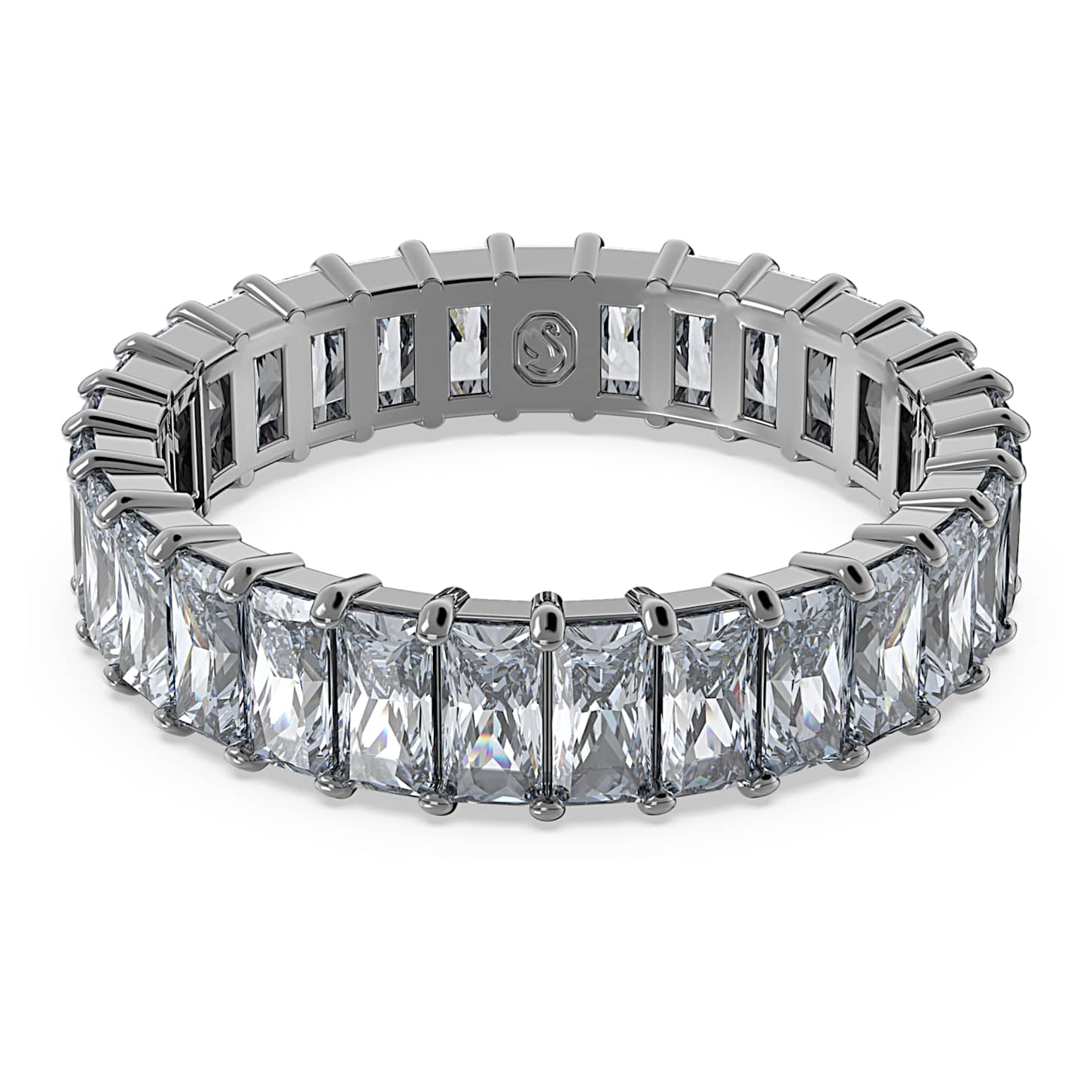 Matrix ring, Baguette cut, Grey, Ruthenium plated | Swarovski